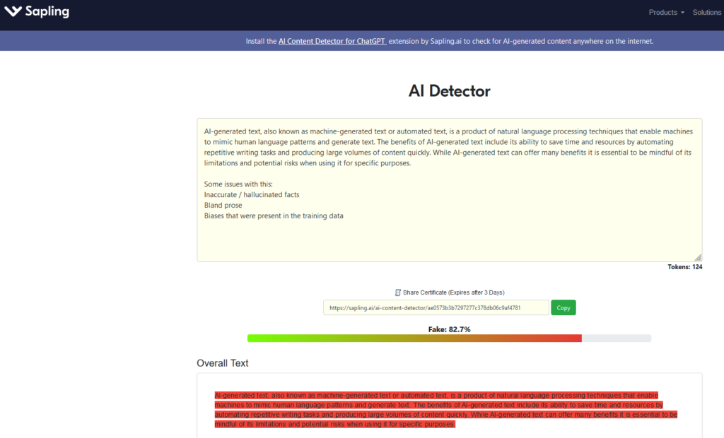 Sapling AI Detector